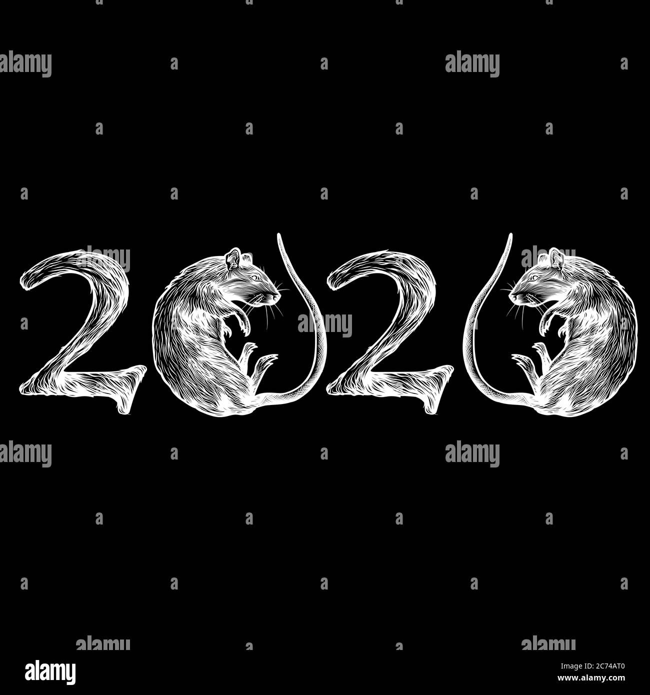 New Year logo 2020 symbol of the year, realistic rats for zeros Stock ...