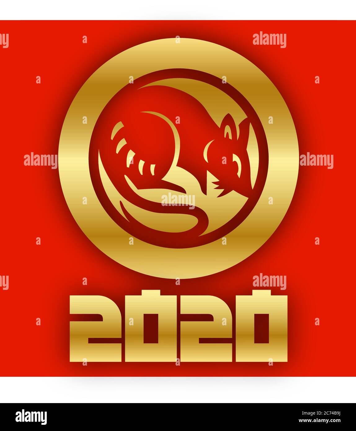 Golden logo of the symbol of New Year 2020, rat on gold background ...