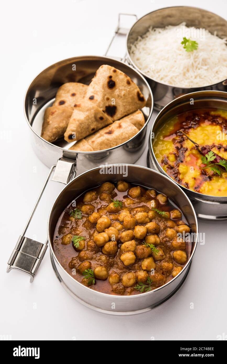Indian vegetarian Lunch Box or Tiffin made up of stainless steel for ...