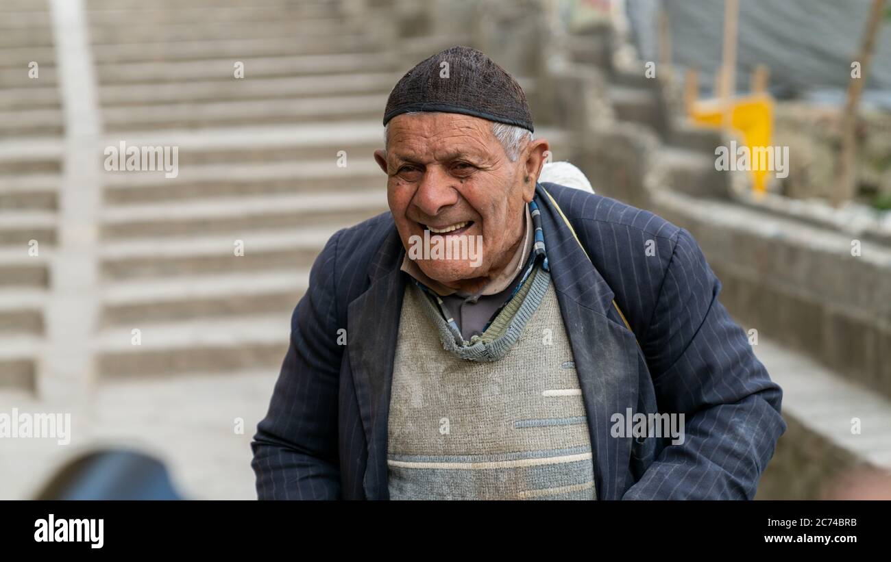 Masuleh, Iran - May 2019: Portrait of an old Iranian man in a small ...