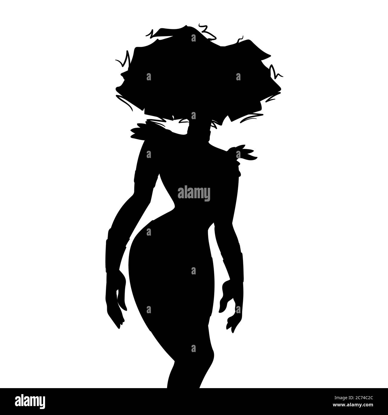 Outline of the cartoon female character, with amazing hairstyle and ...