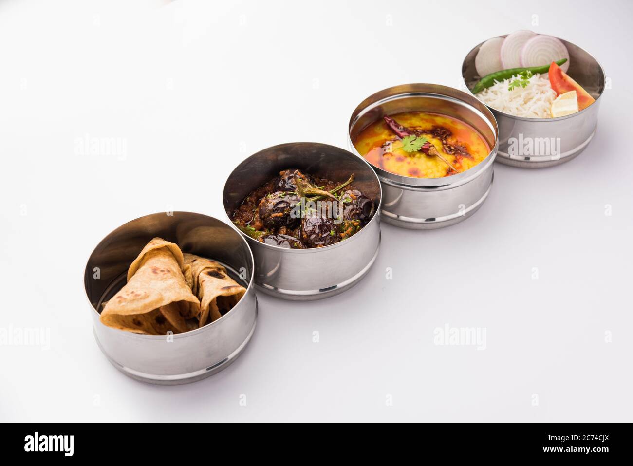 Indian vegetarian Lunch Box or Tiffin made up of stainless steel for ...