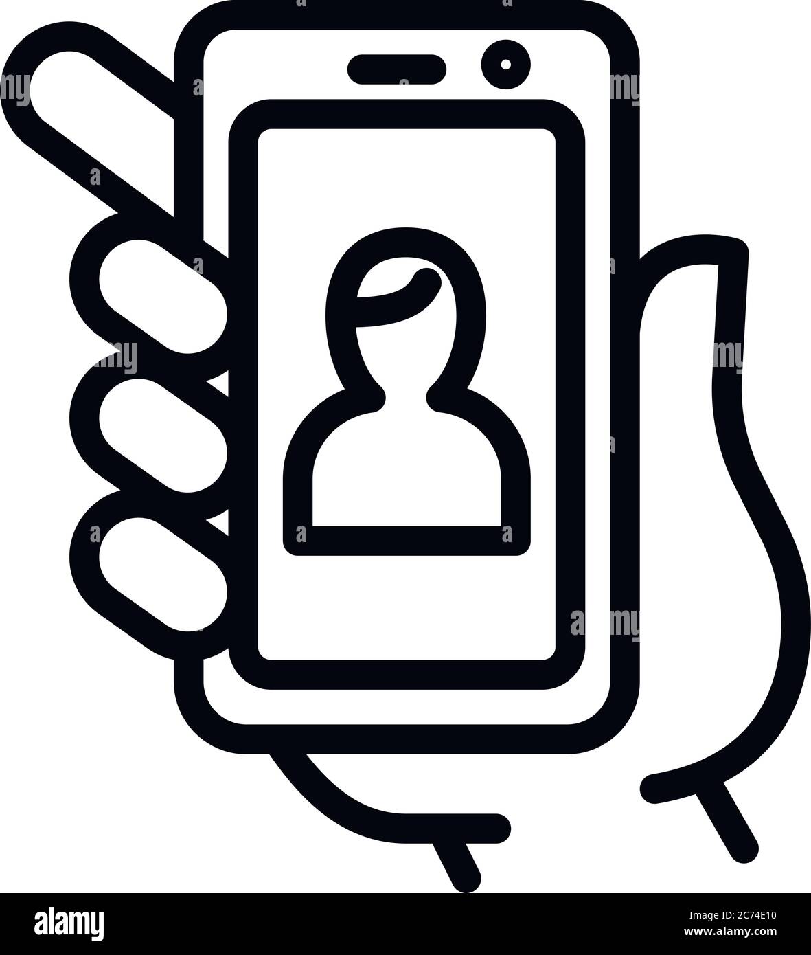 Smartphone selfie portrait icon. Outline smartphone selfie portrait ...