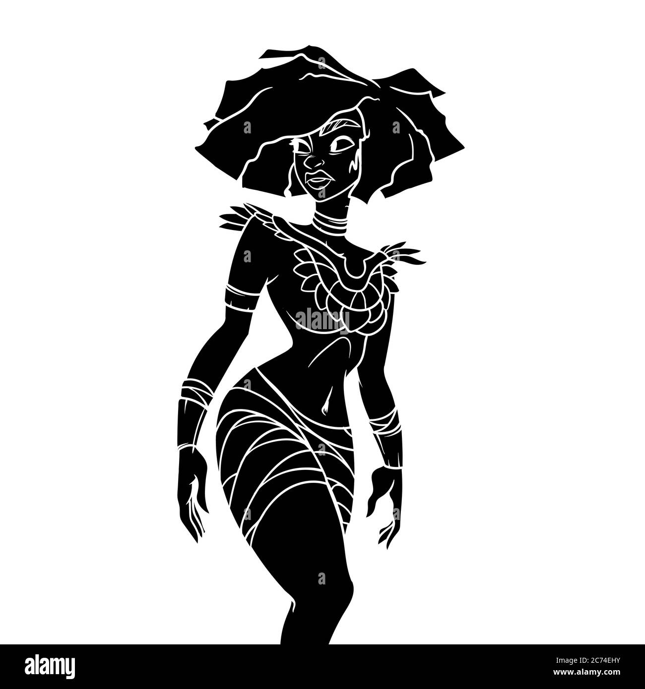Black filled outline of an ancient woman in native clothes Stock Vector ...