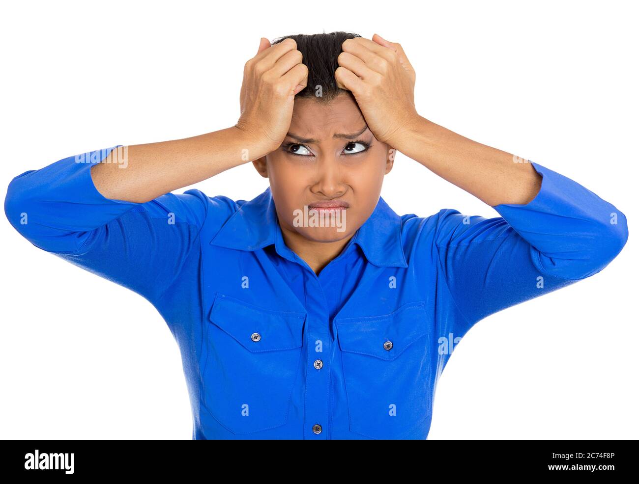 portrait of a young stressed woman isolated on white background Stock ...