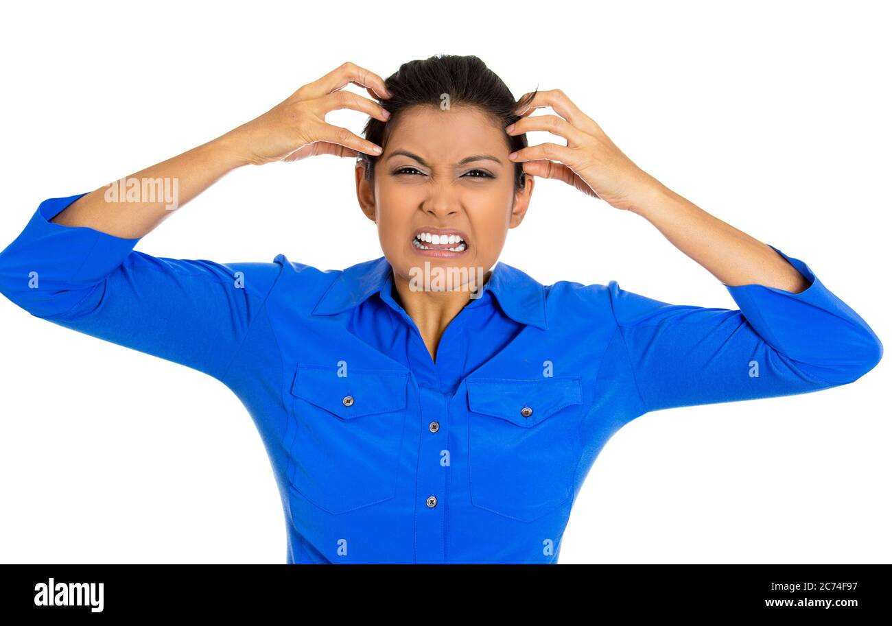 portrait of a young stressed woman isolated on white background Stock ...