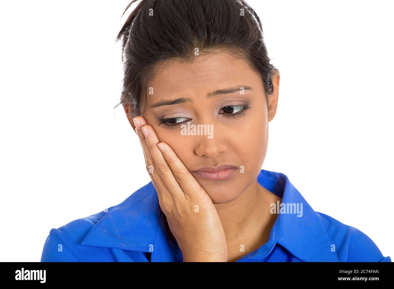 Portrait of dull upset sad young woman feeling depressed about ...