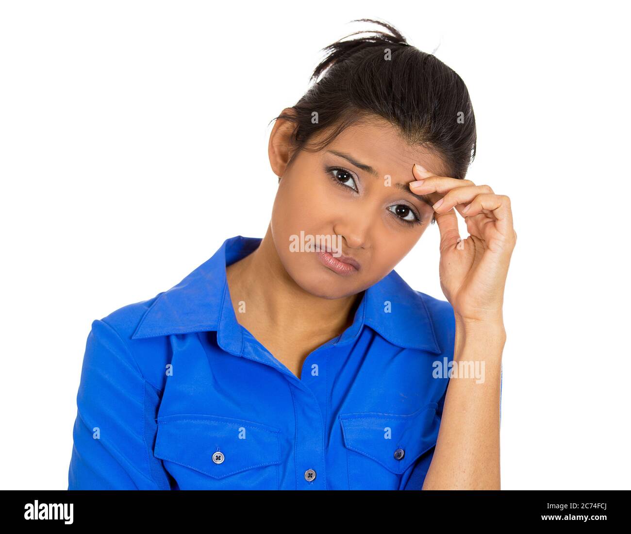 Portrait of dull upset sad young woman feeling depressed about ...