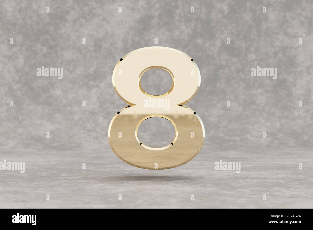 Gold 3d number 8. Glossy golden number on concrete background. Metallic ...