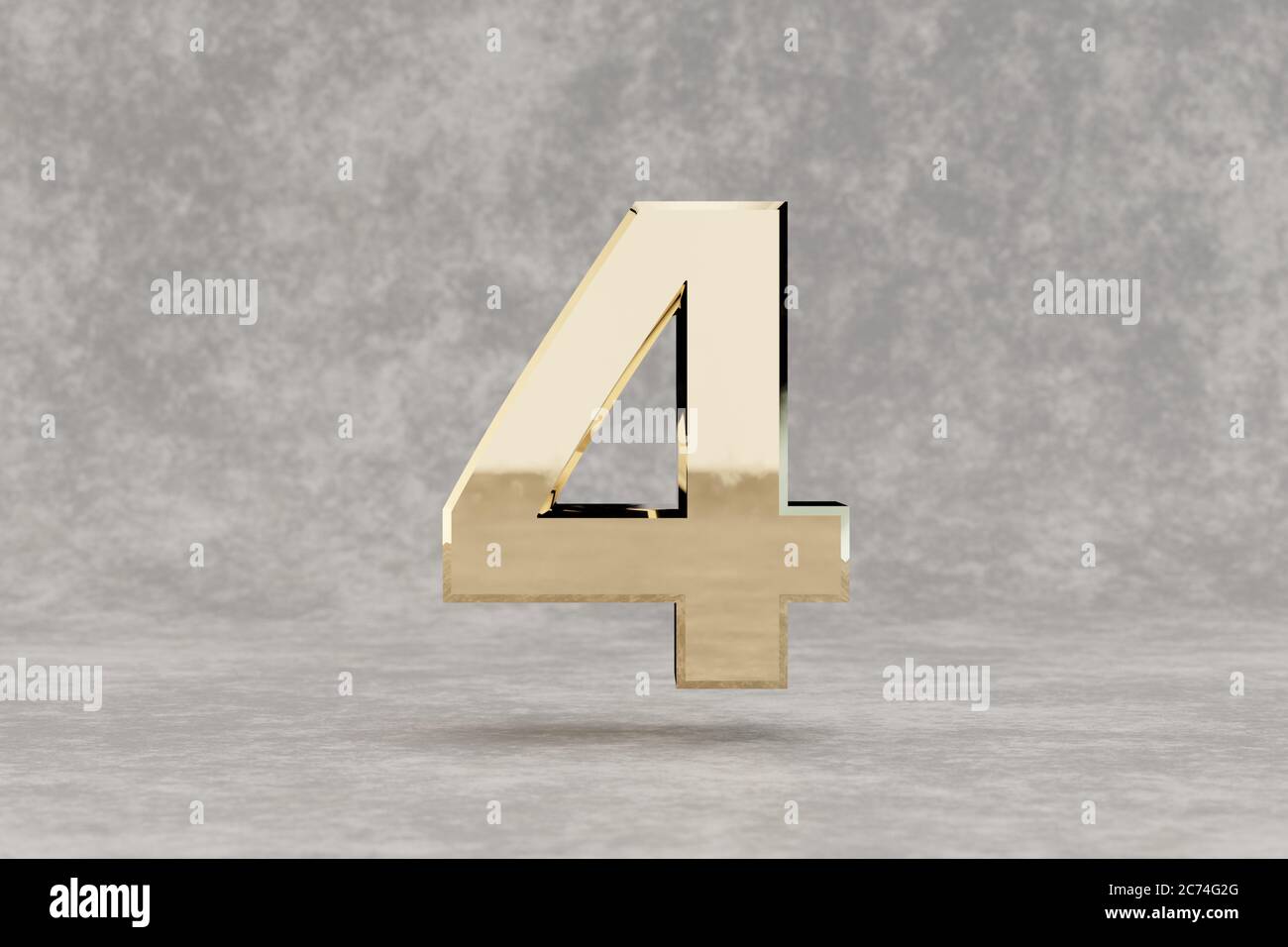Gold 3d number 4. Glossy golden number on concrete background. Metallic ...