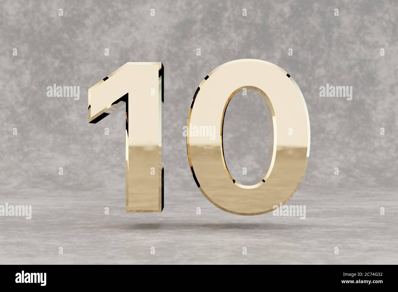 Gold 3d number 10. Glossy golden number on concrete background ...