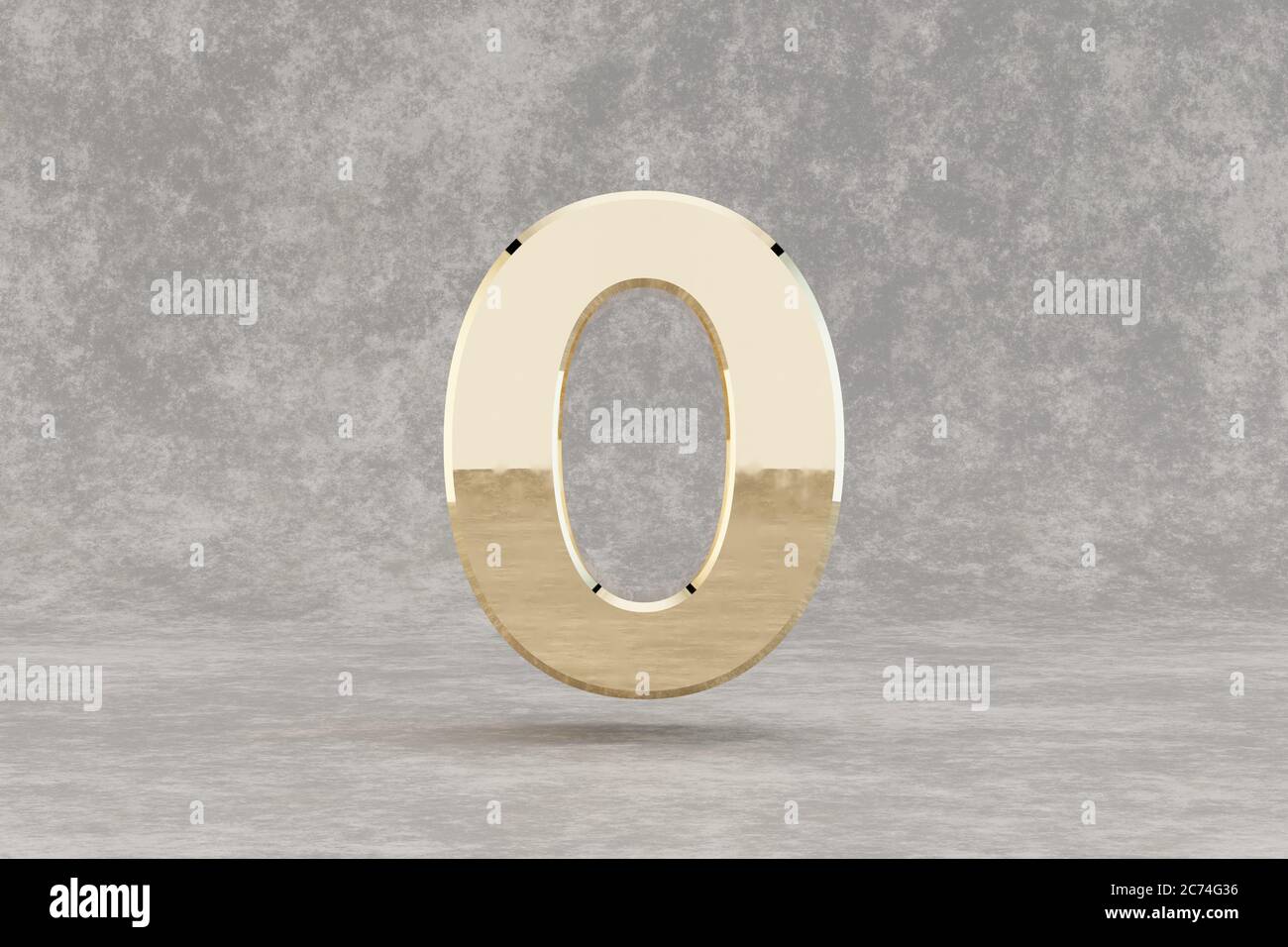 Gold 3d number 0. Glossy golden number on concrete background. Metallic ...