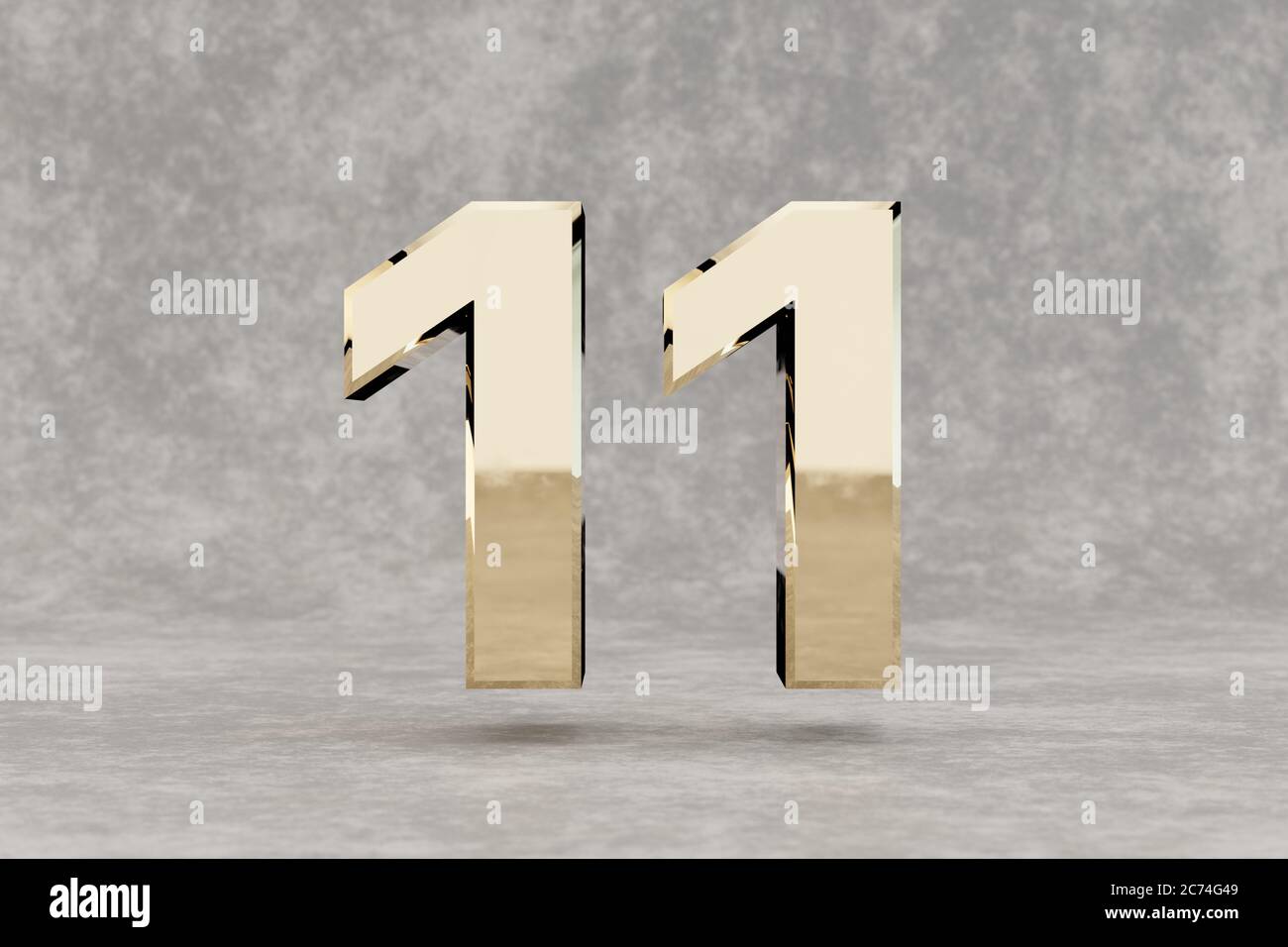Gold 3d number 11. Glossy golden number on concrete background ...