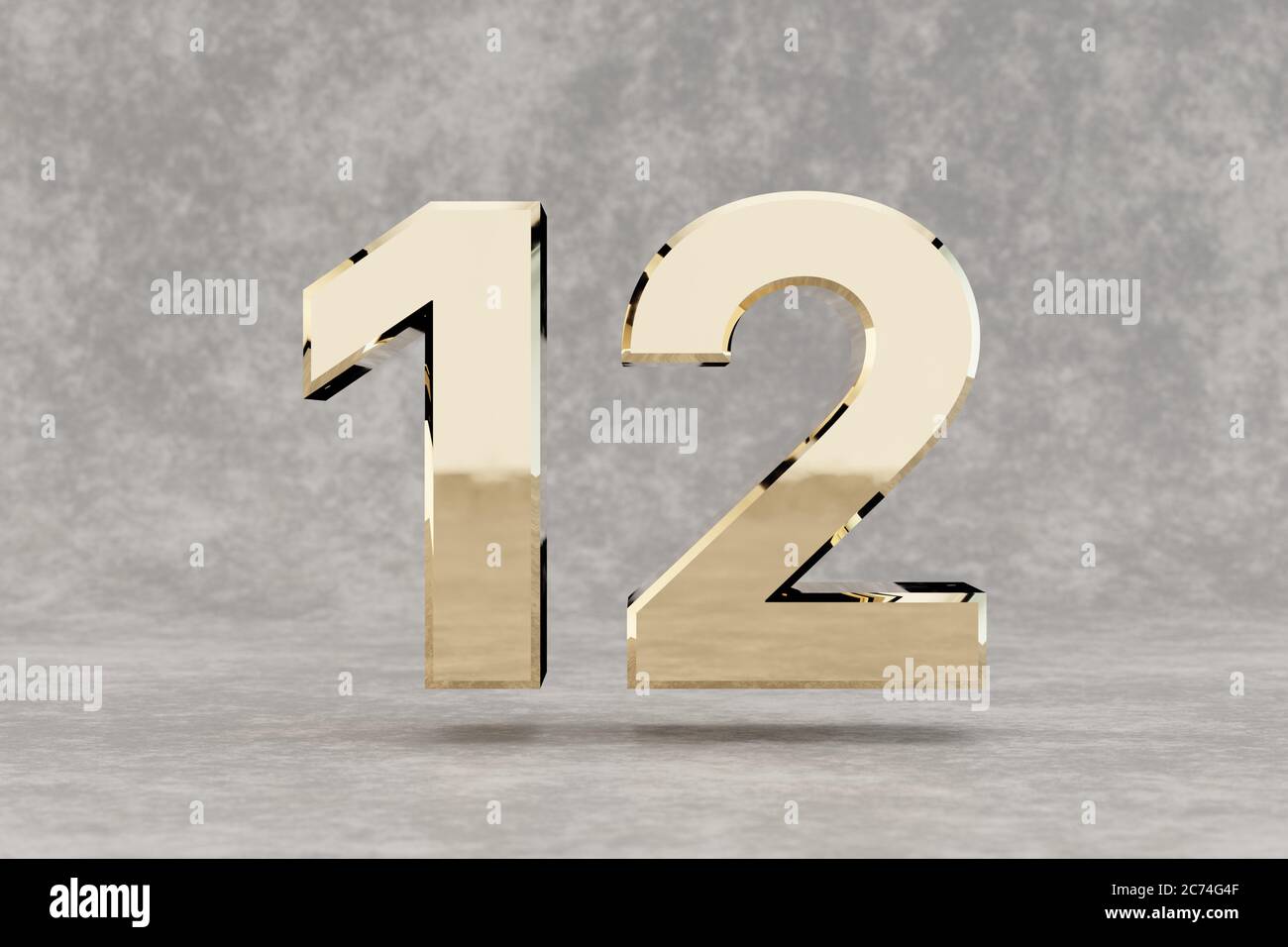 Gold 3d number 12. Glossy golden number on concrete background ...