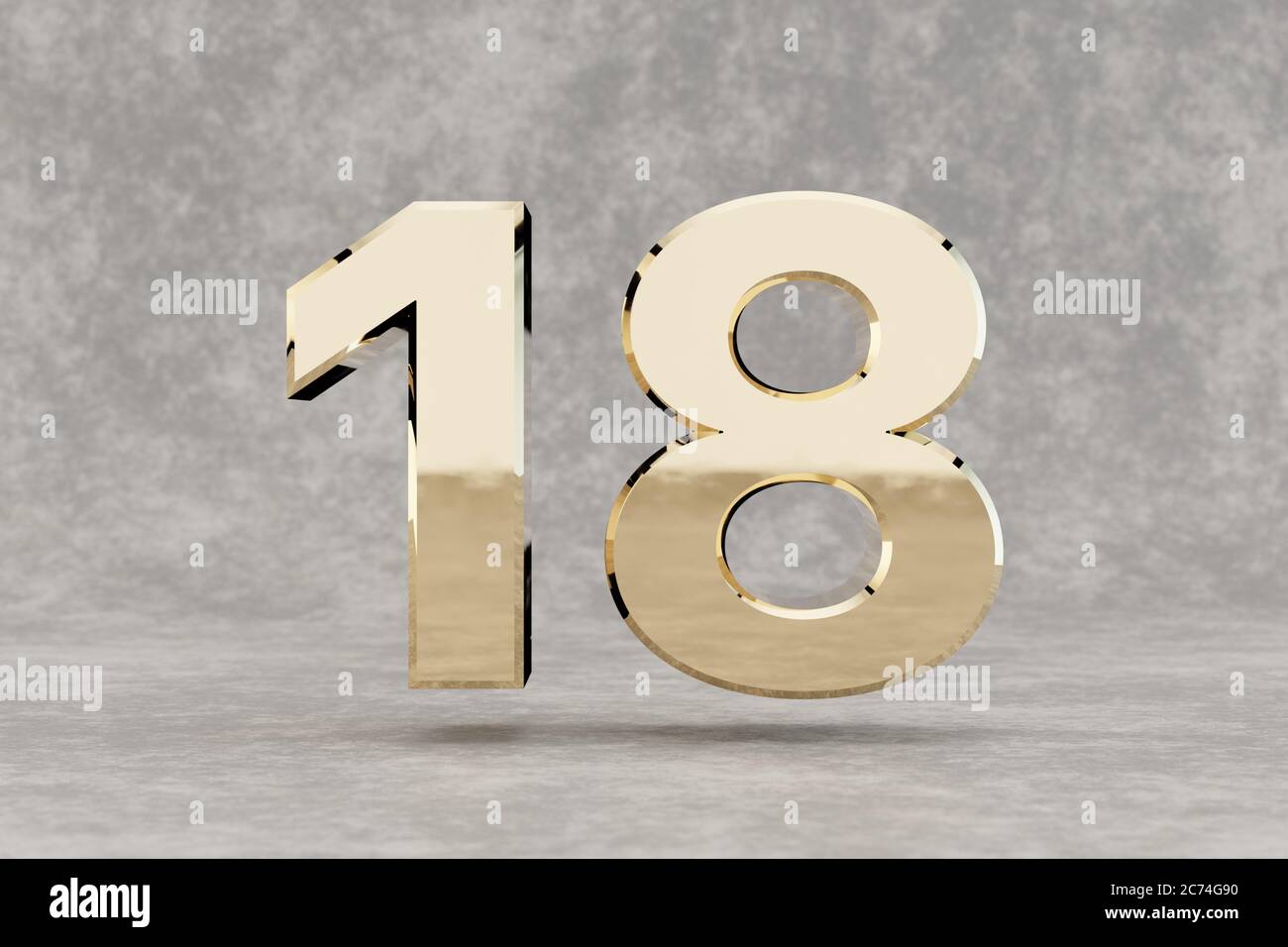Gold 3d number 18. Glossy golden number on concrete background ...