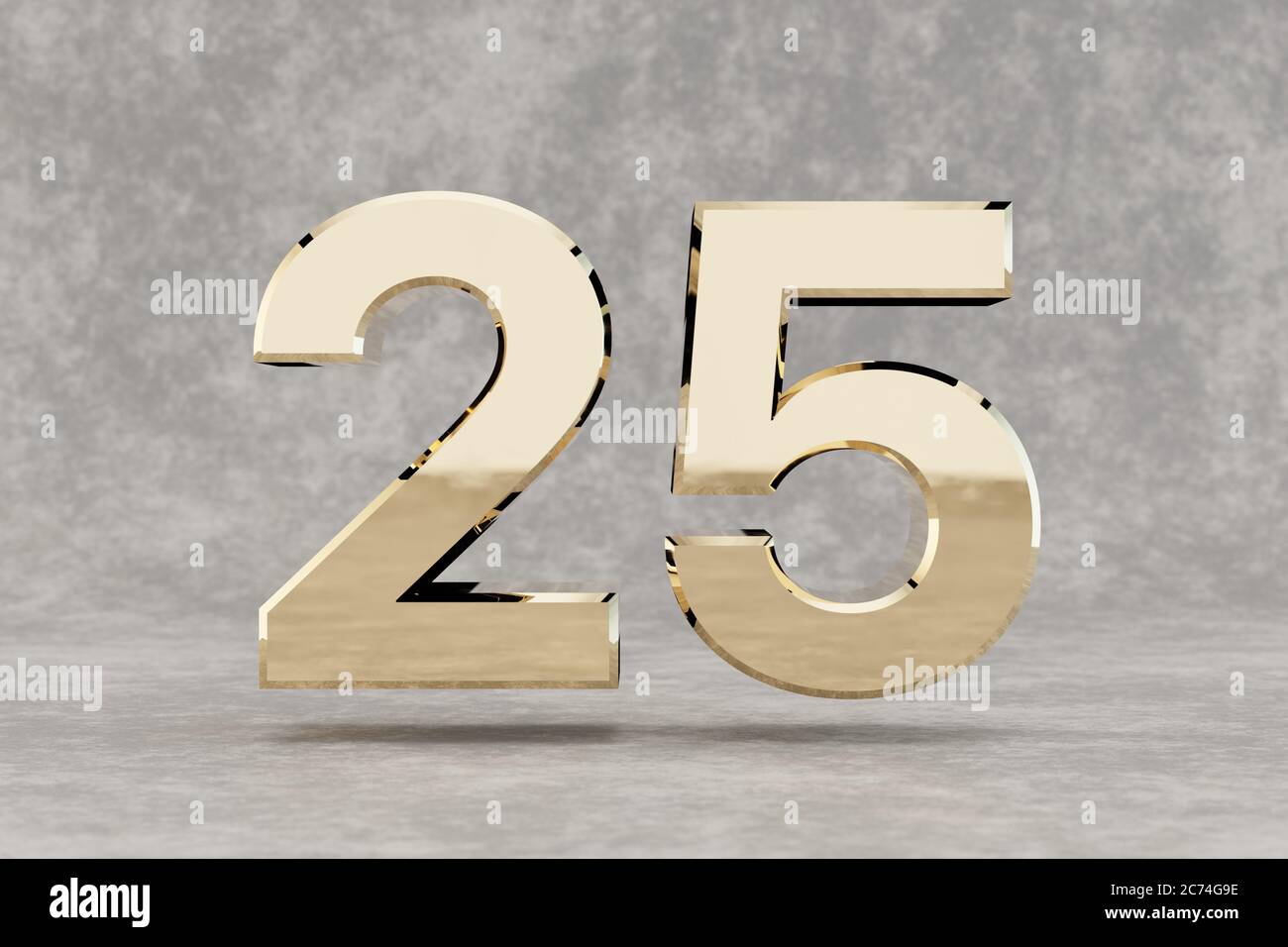 Gold 3d number 25. Glossy golden number on concrete background ...