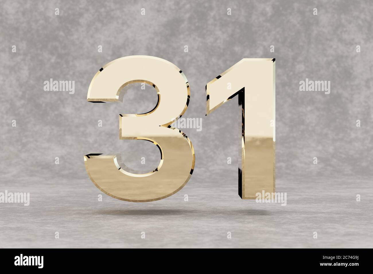 Gold 3d number 31. Glossy golden number on concrete background ...