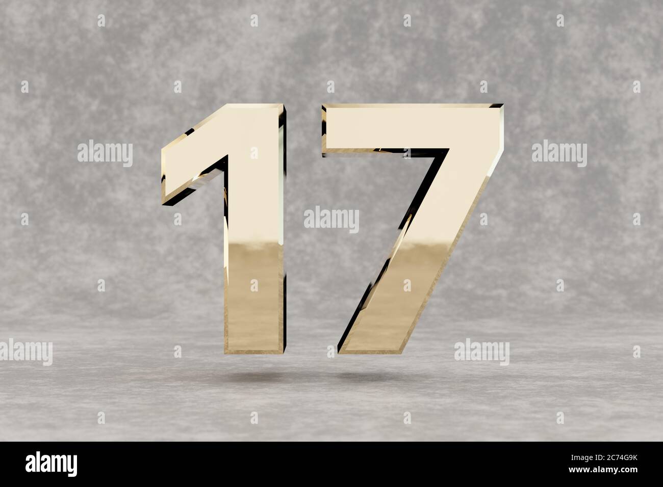 Gold 3d number 17. Glossy golden number on concrete background ...