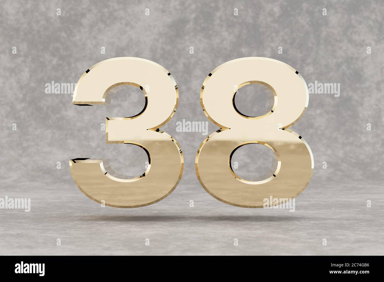 Gold 3d number 38. Glossy golden number on concrete background ...