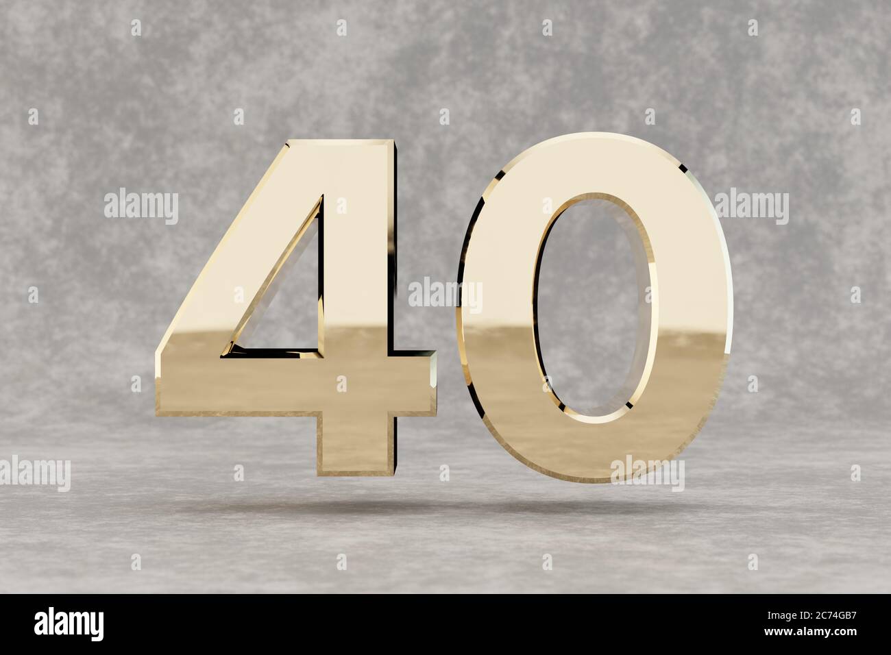 Gold 3d number 40. Glossy golden number on concrete background ...