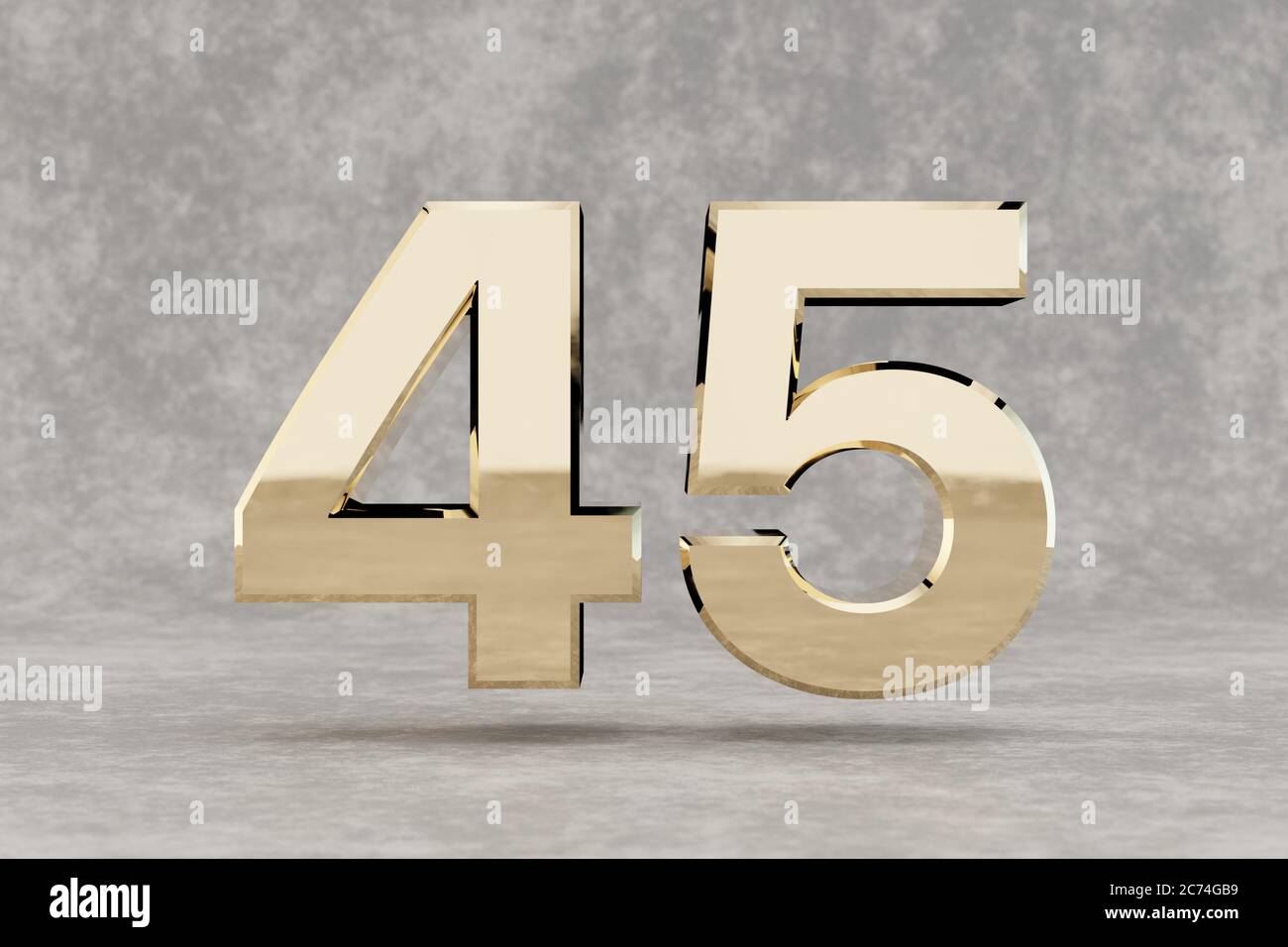 Gold 3d number 45. Glossy golden number on concrete background ...