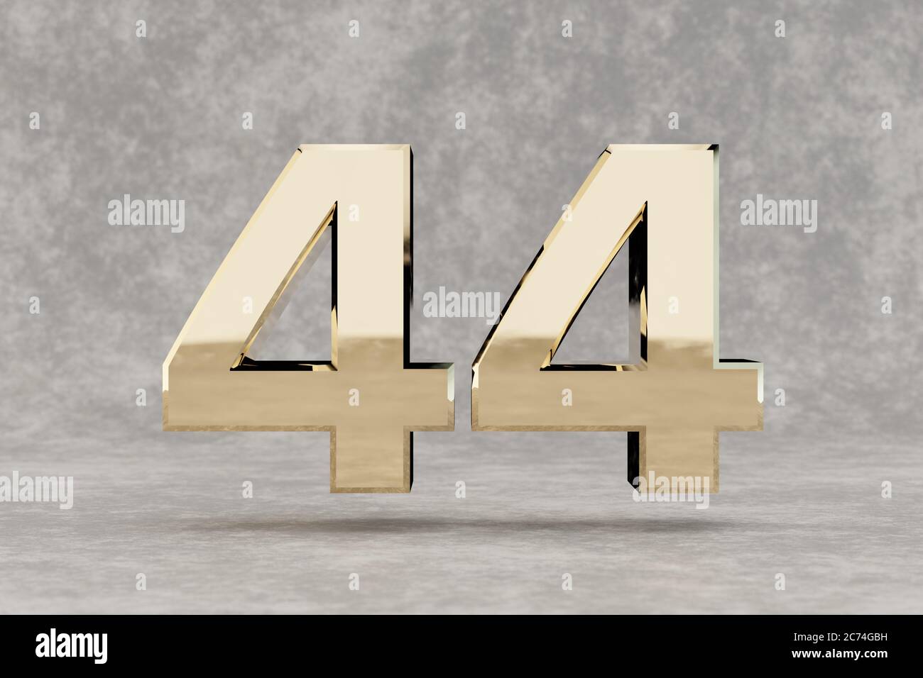 Gold 3d number 44. Glossy golden number on concrete background ...