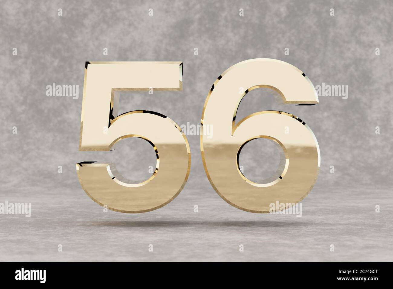 Gold 3d number 56. Glossy golden number on concrete background ...