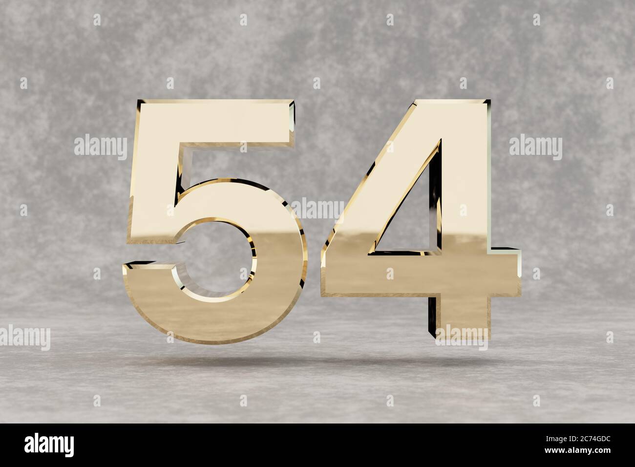Gold 3d number 54. Glossy golden number on concrete background ...