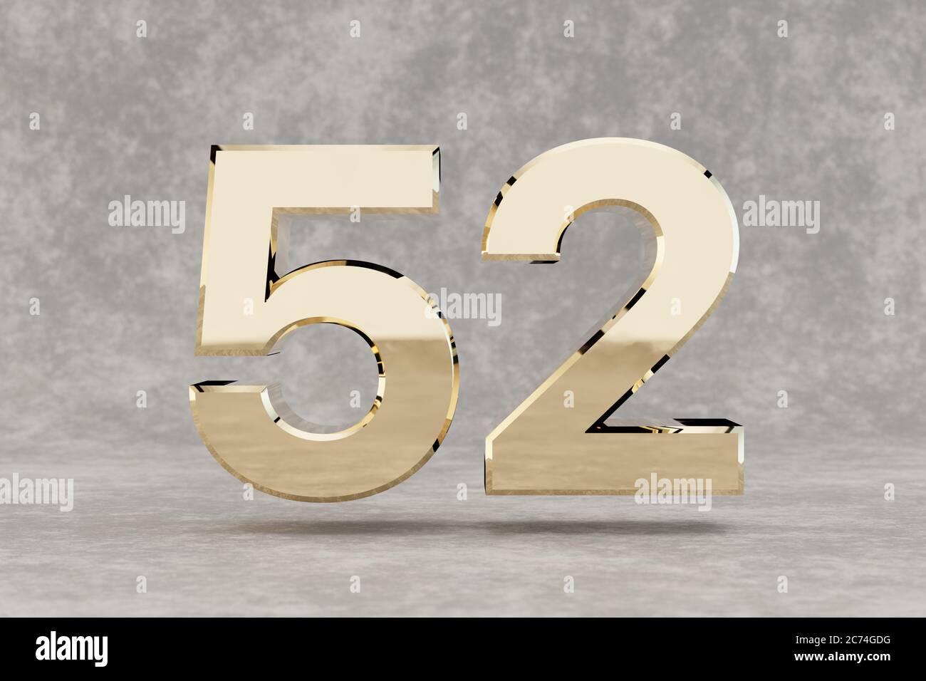 Gold 3d number 52. Glossy golden number on concrete background ...