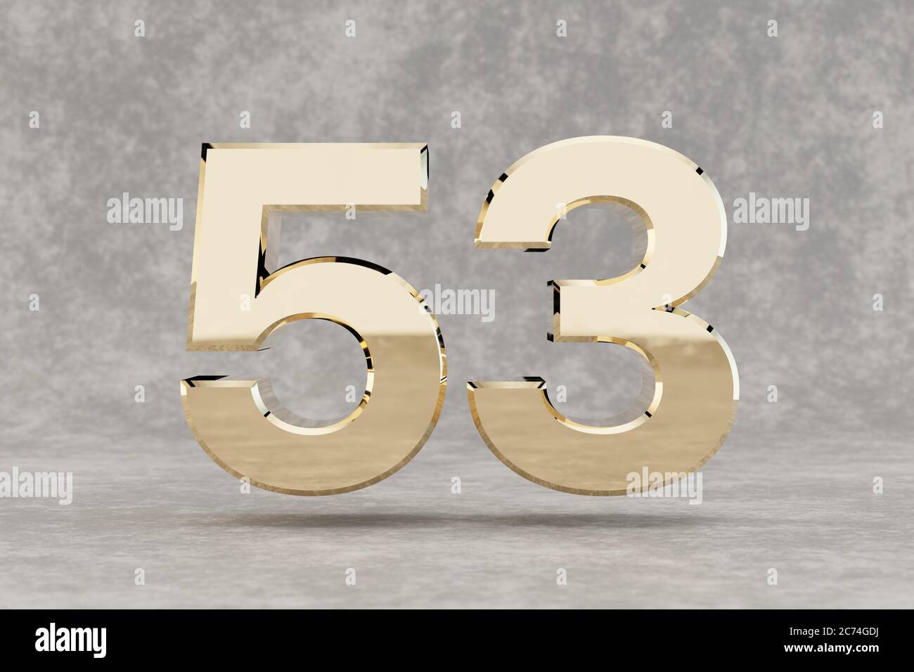Gold 3d number 53. Glossy golden number on concrete background ...