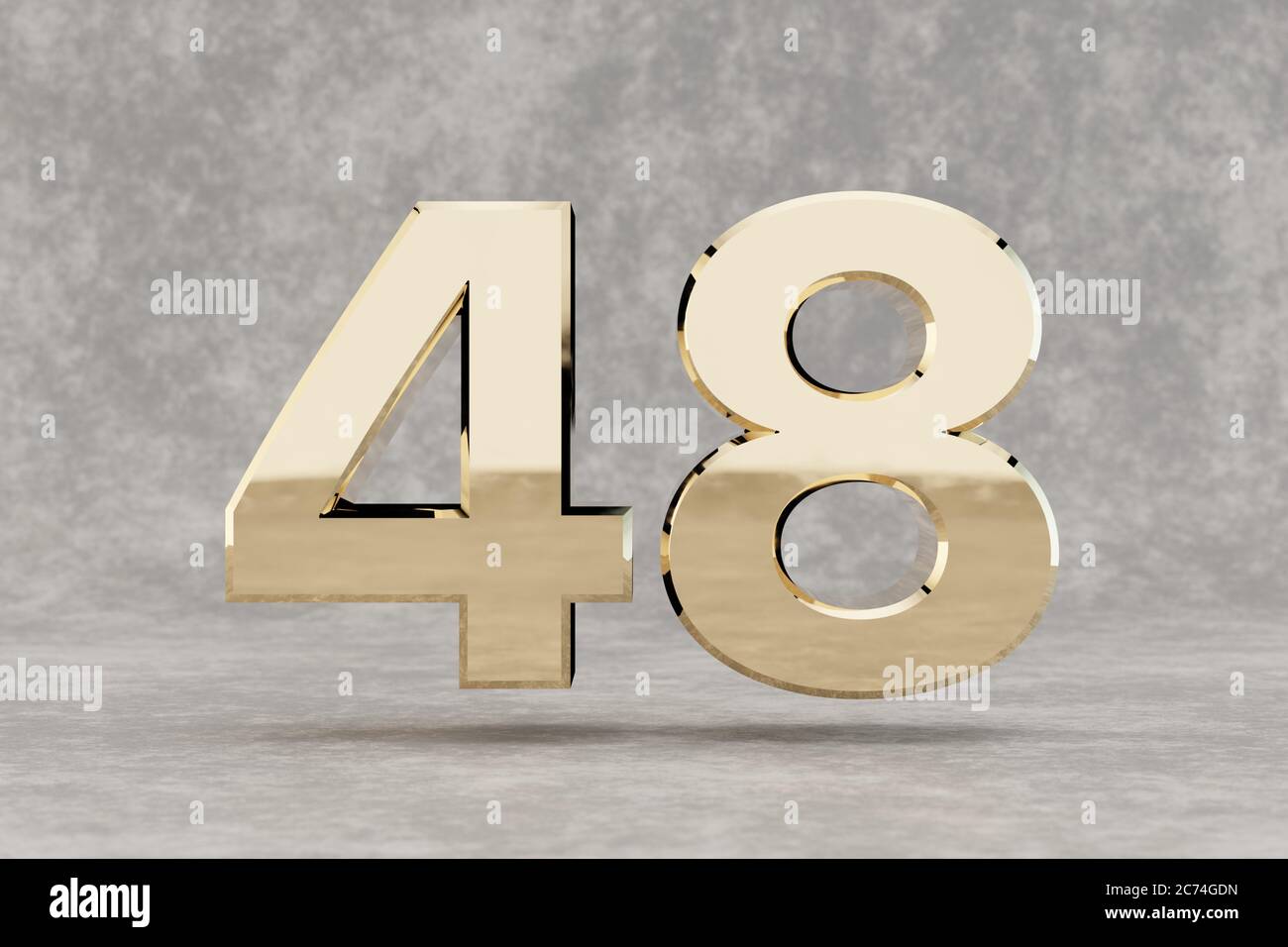 Gold 3d number 48. Glossy golden number on concrete background ...