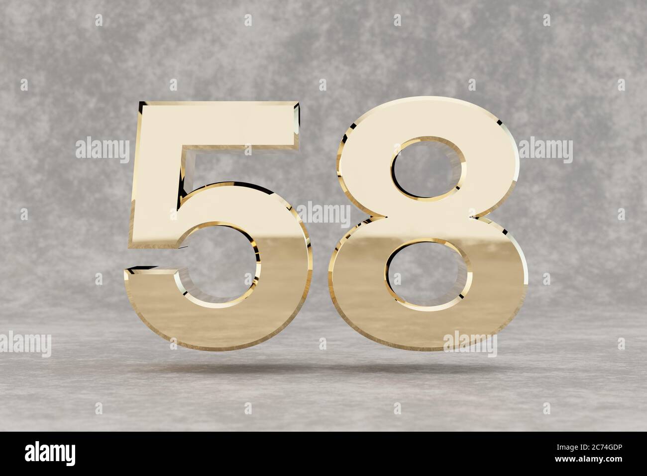 Gold 3d number 58. Glossy golden number on concrete background ...
