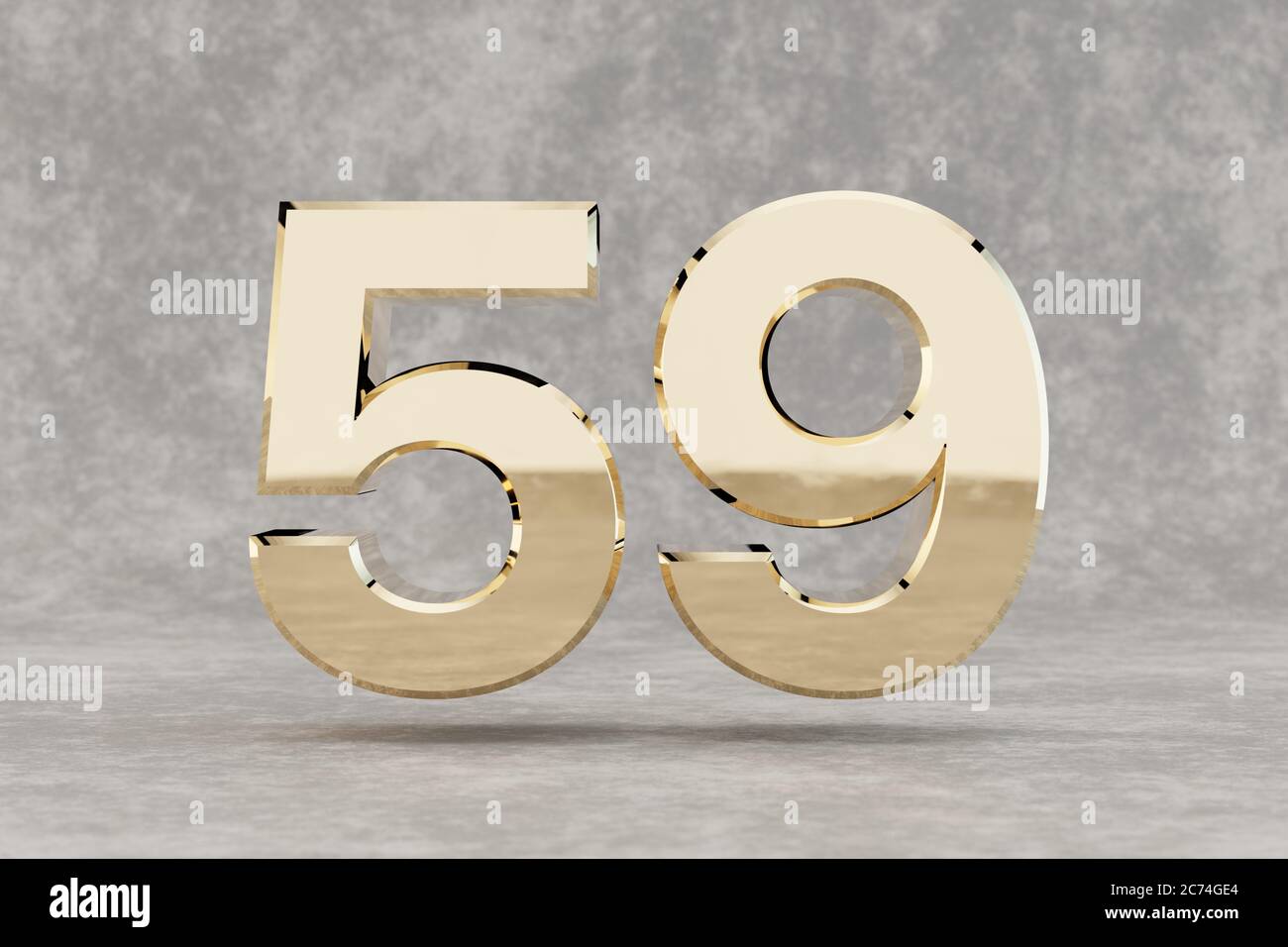 Gold 3d number 59. Glossy golden number on concrete background ...
