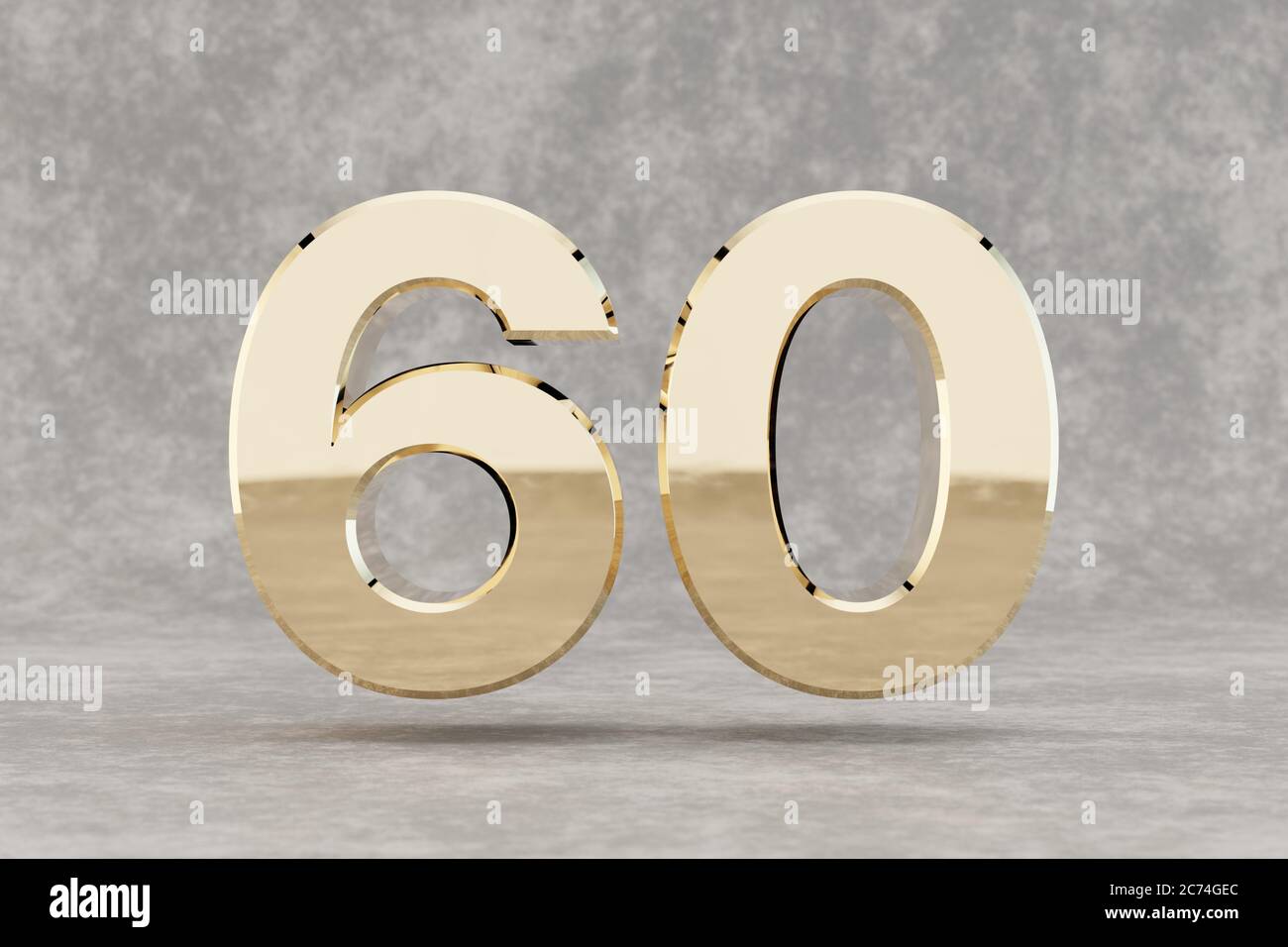 Gold 3d number 60. Glossy golden number on concrete background ...
