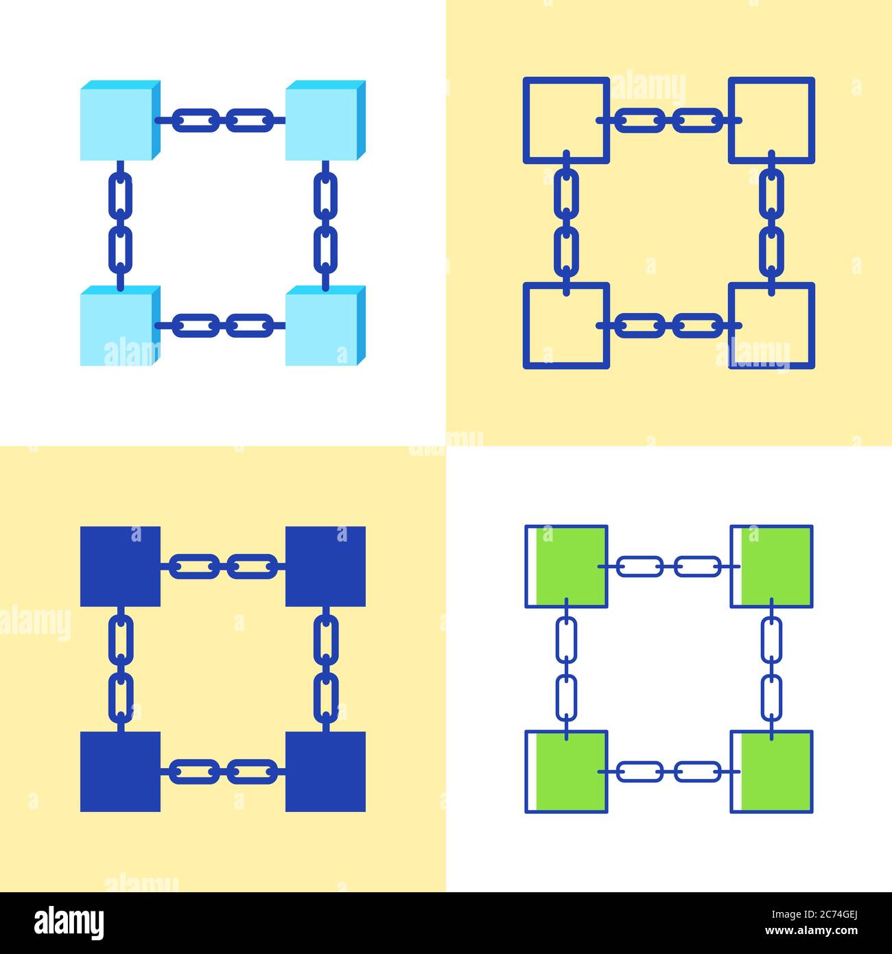 Blockchain icon set in flat and line style. Cryptocurrency data symbol ...