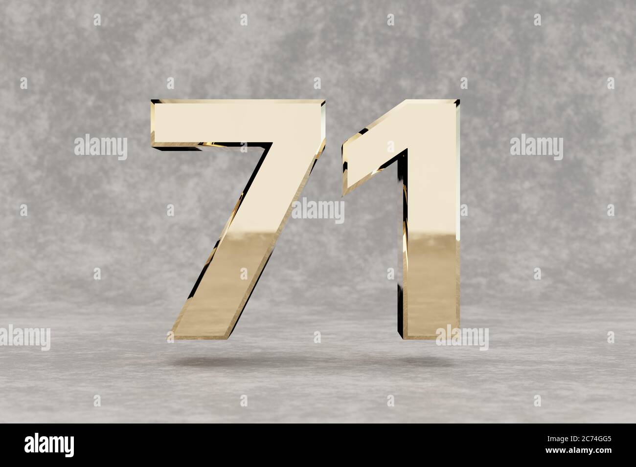Gold 3d number 71. Glossy golden number on concrete background ...