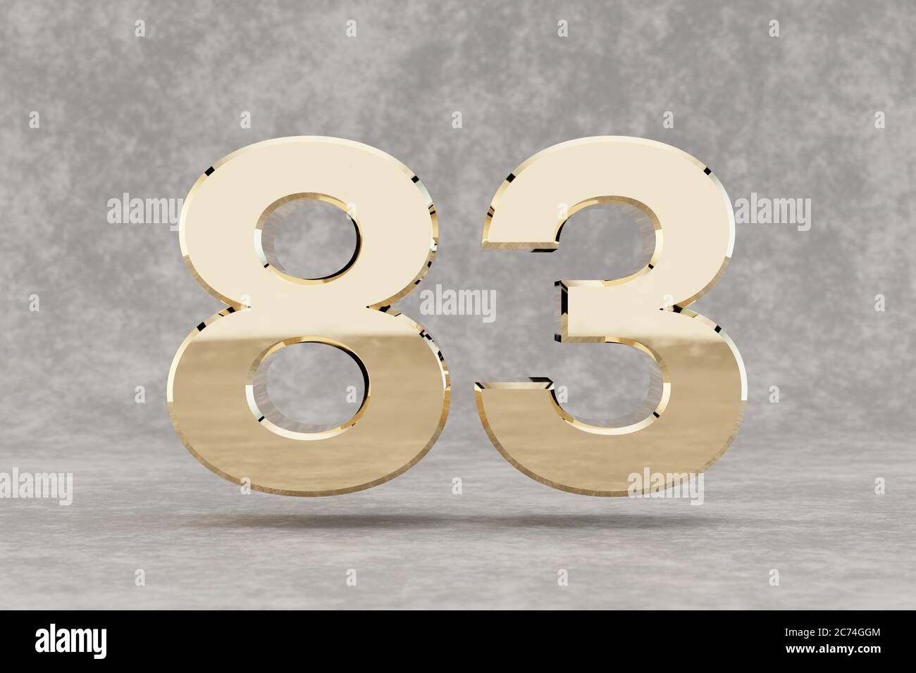 Gold 3d number 83. Glossy golden number on concrete background ...