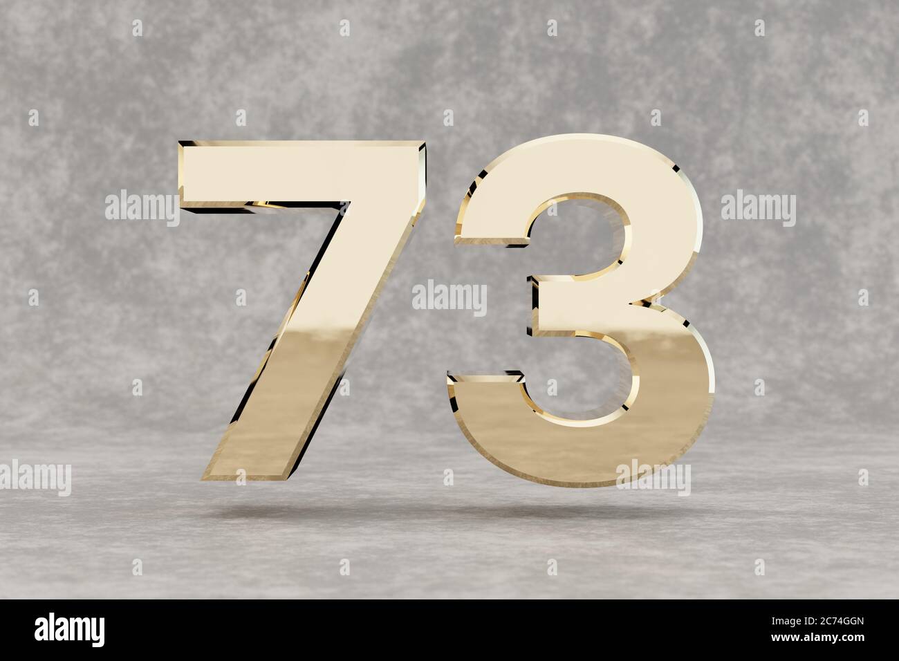 Gold 3d number 73. Glossy golden number on concrete background ...