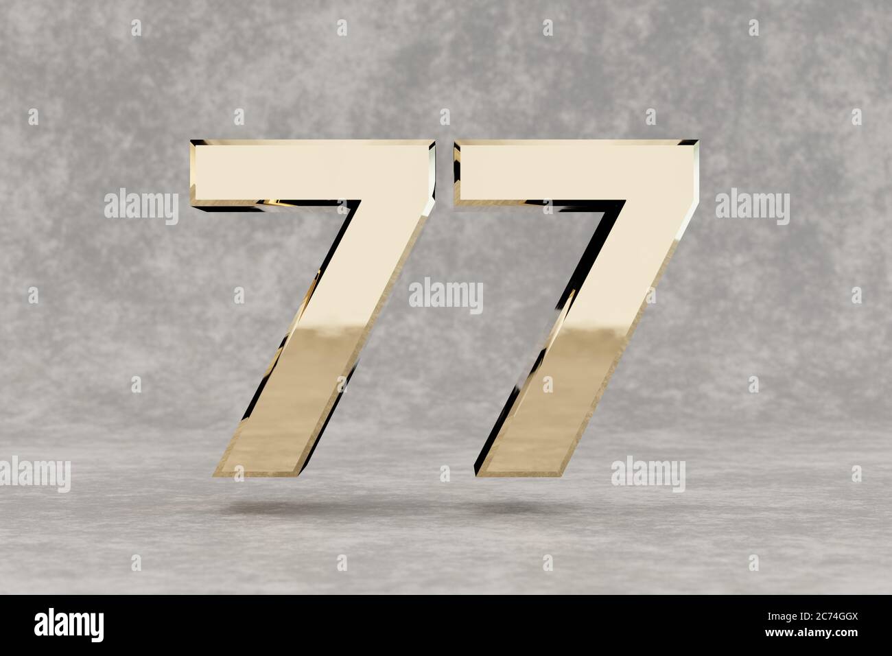 Gold 3d number 77. Glossy golden number on concrete background ...