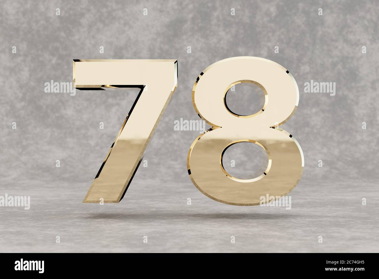 Gold 3d number 78. Glossy golden number on concrete background ...