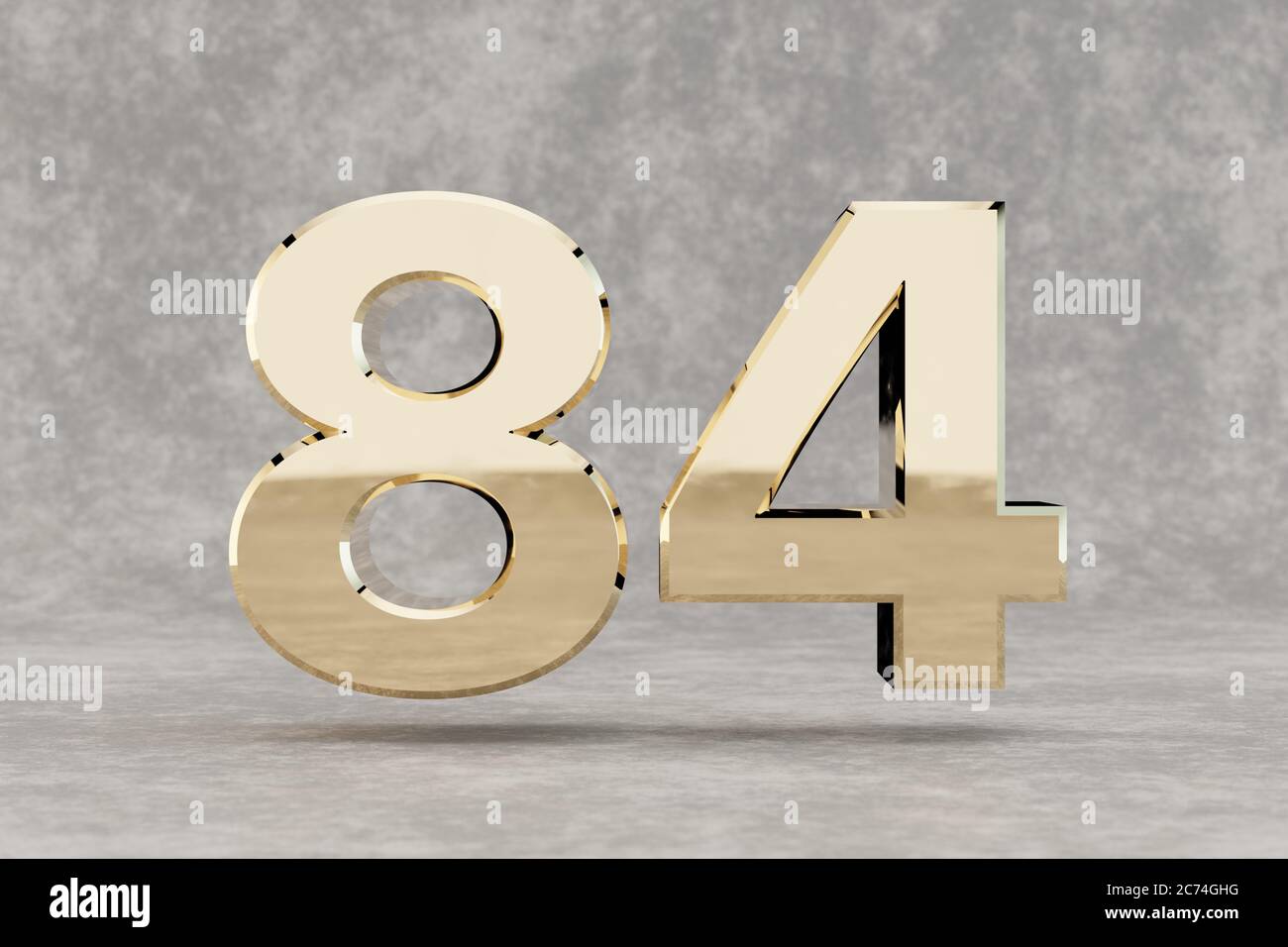 Gold 3d number 84. Glossy golden number on concrete background ...