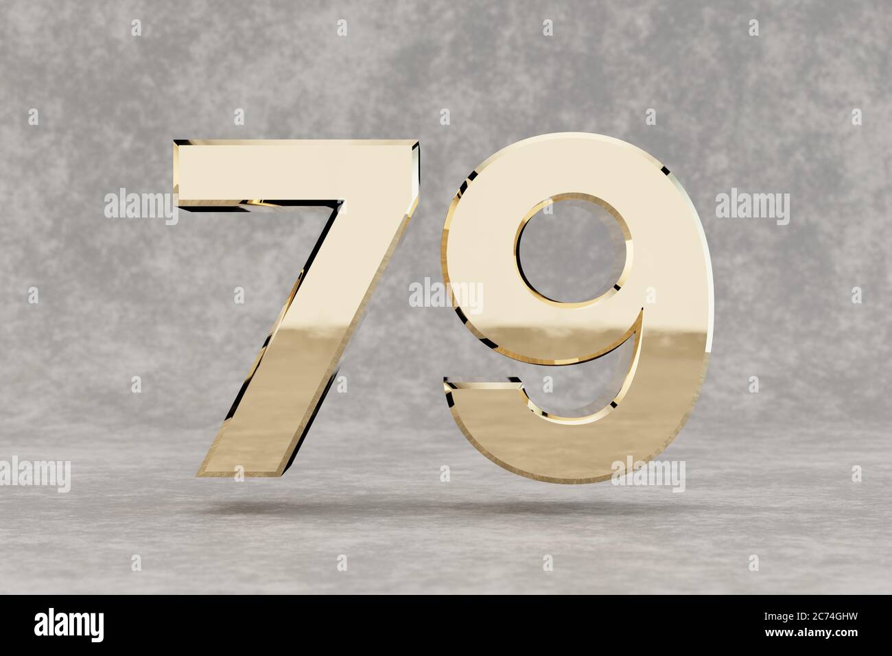 Gold 3d number 79. Glossy golden number on concrete background ...