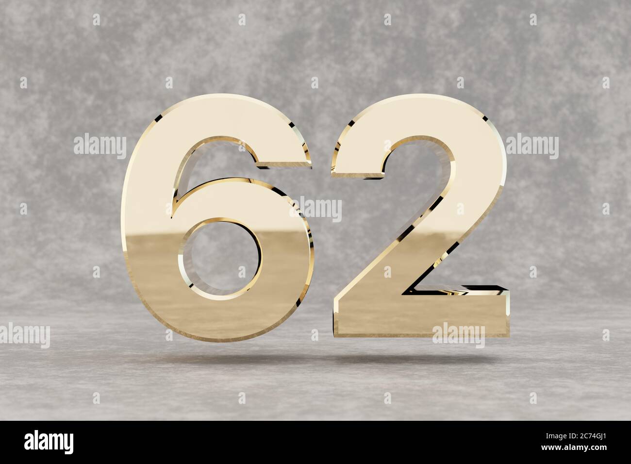 Gold 3d number 62. Glossy golden number on concrete background ...