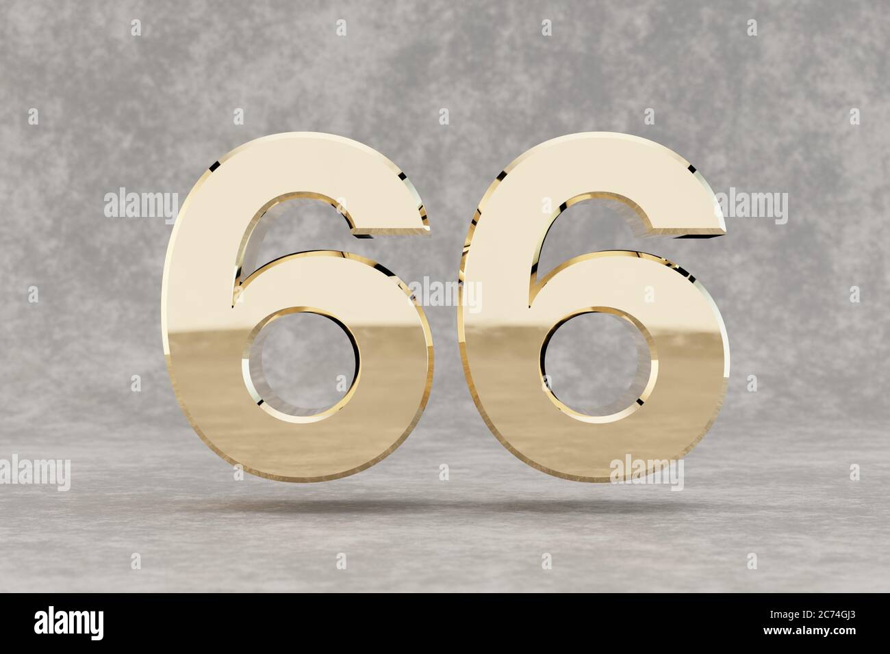 Gold 3d number 66. Glossy golden number on concrete background ...