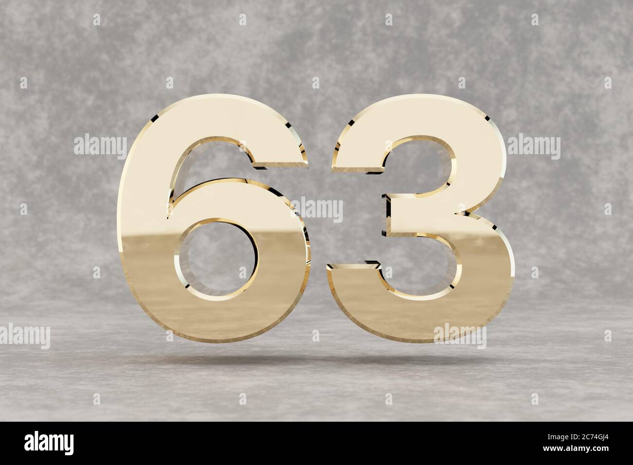 Gold 3d number 63. Glossy golden number on concrete background ...