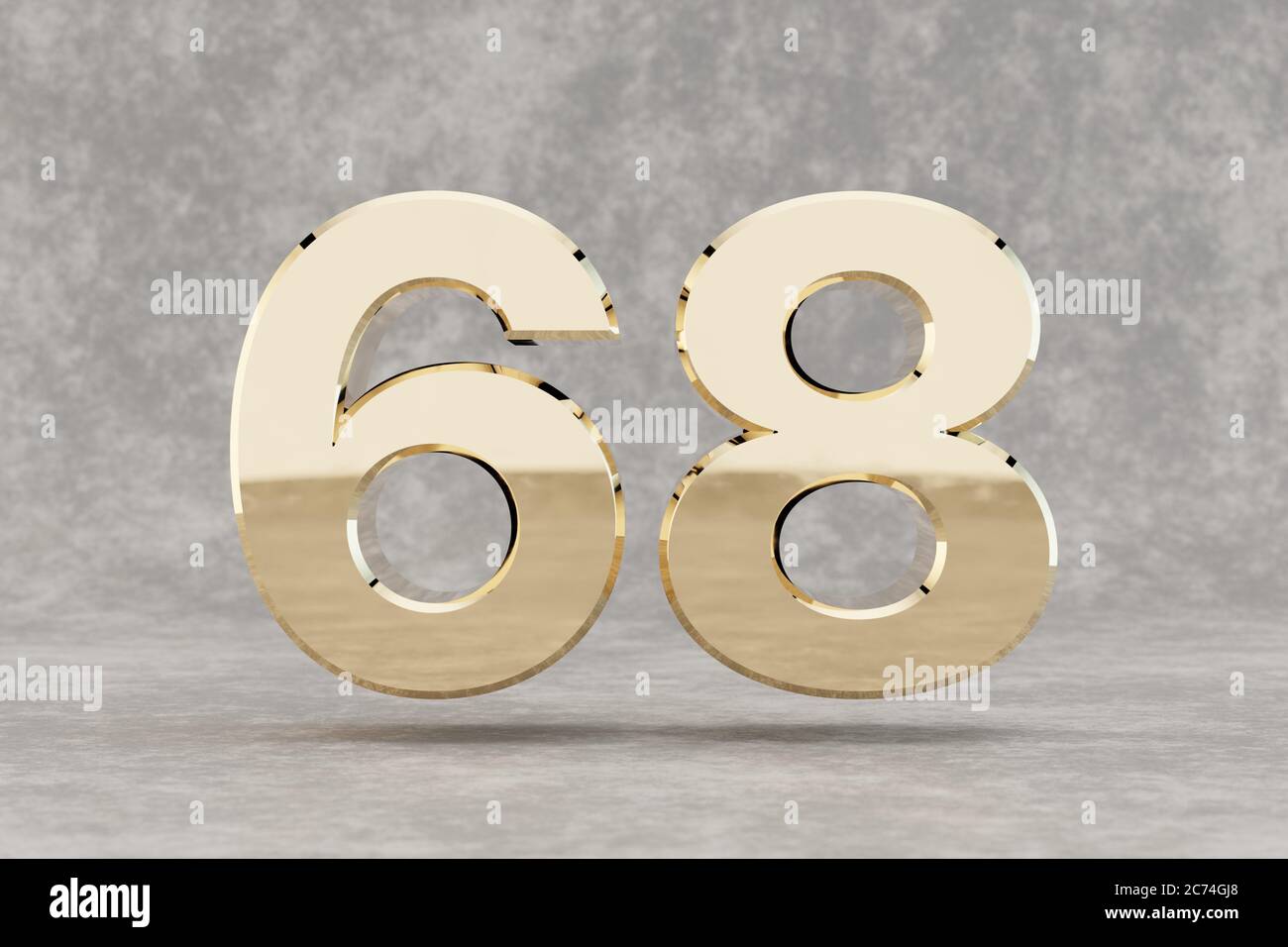 Gold 3d number 68. Glossy golden number on concrete background ...