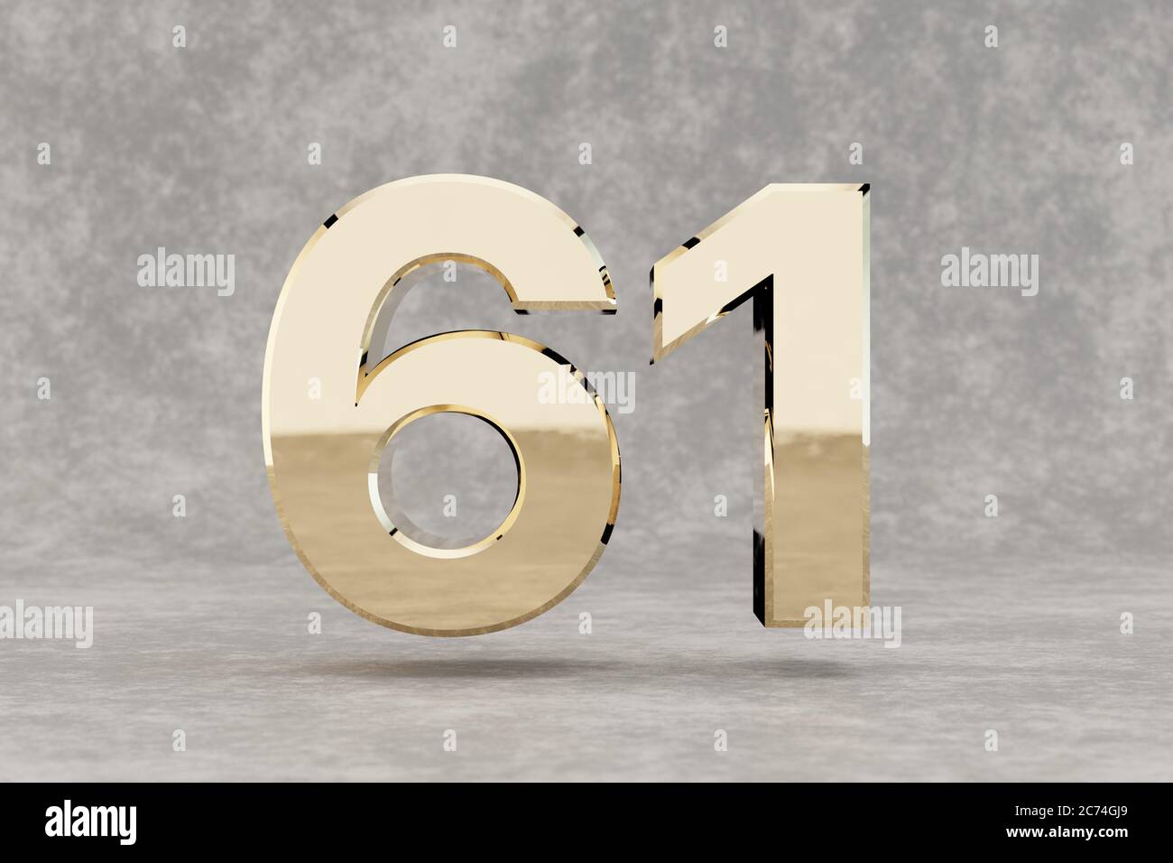 Gold 3d number 61. Glossy golden number on concrete background ...