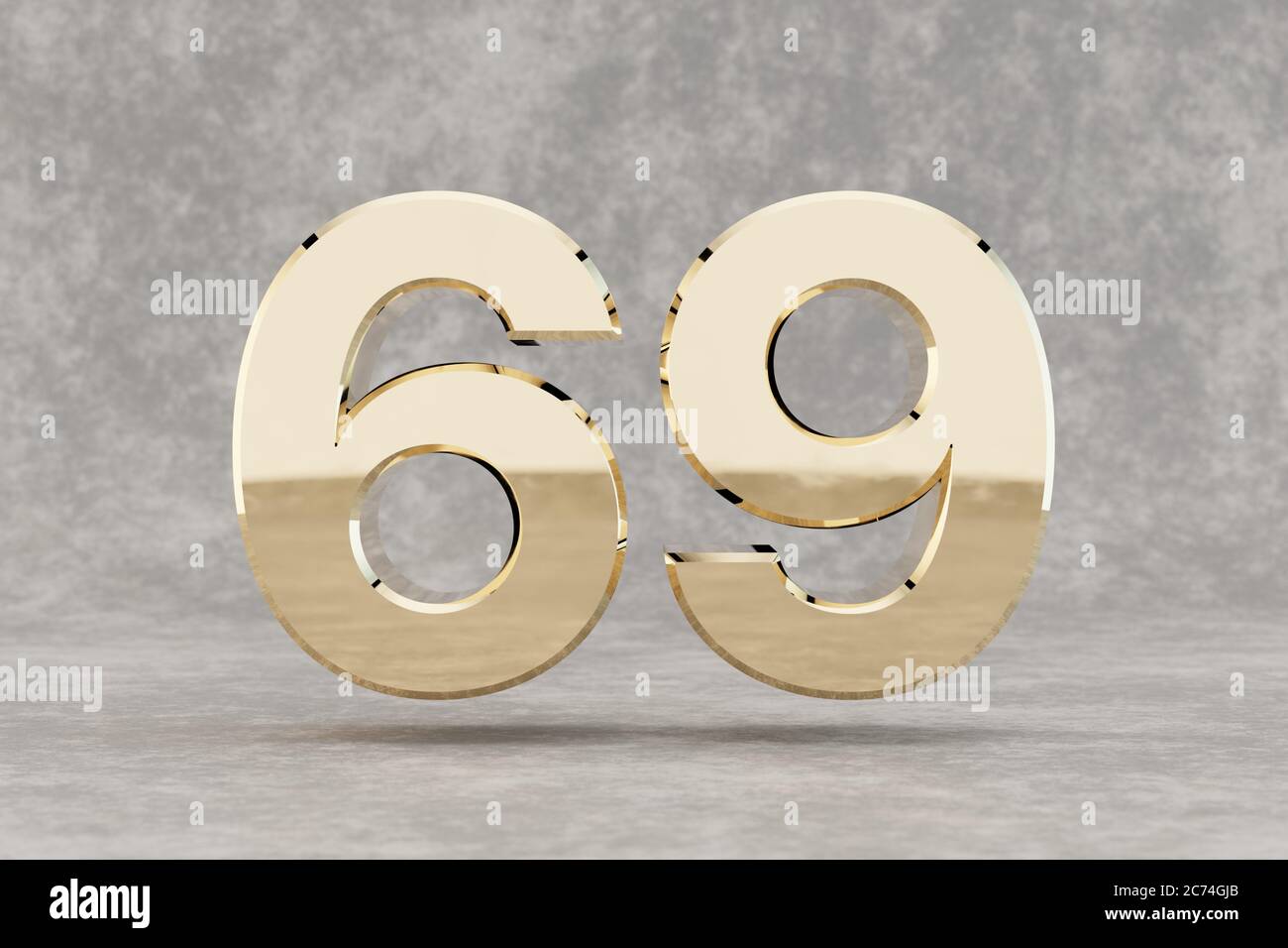 Gold 3d number 69. Glossy golden number on concrete background ...