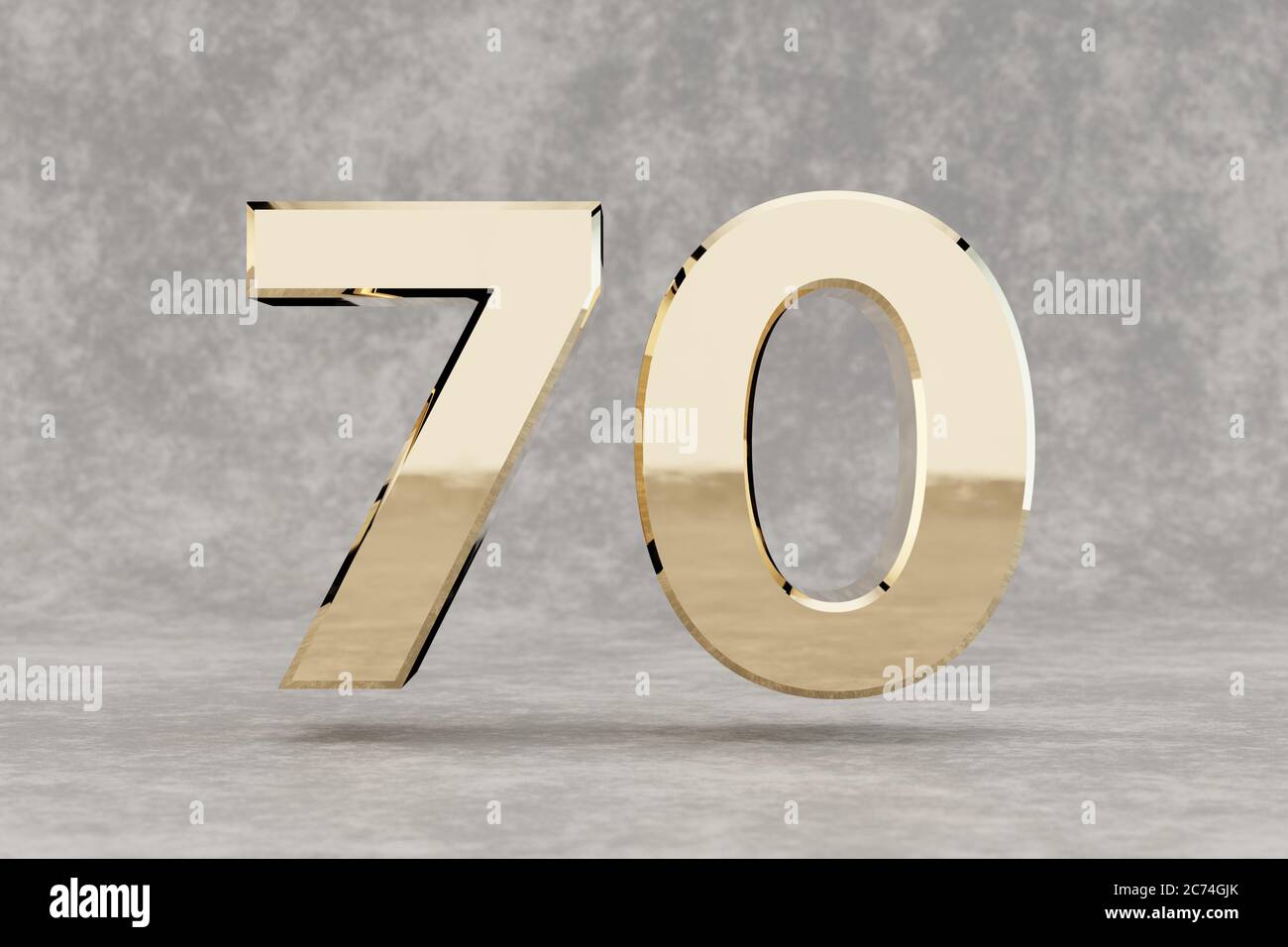 Gold 3d number 70. Glossy golden number on concrete background ...