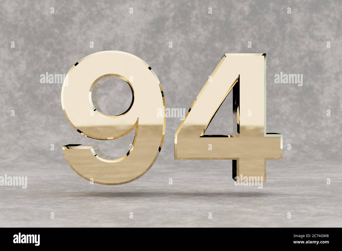 Gold 3d number 94. Glossy golden number on concrete background ...